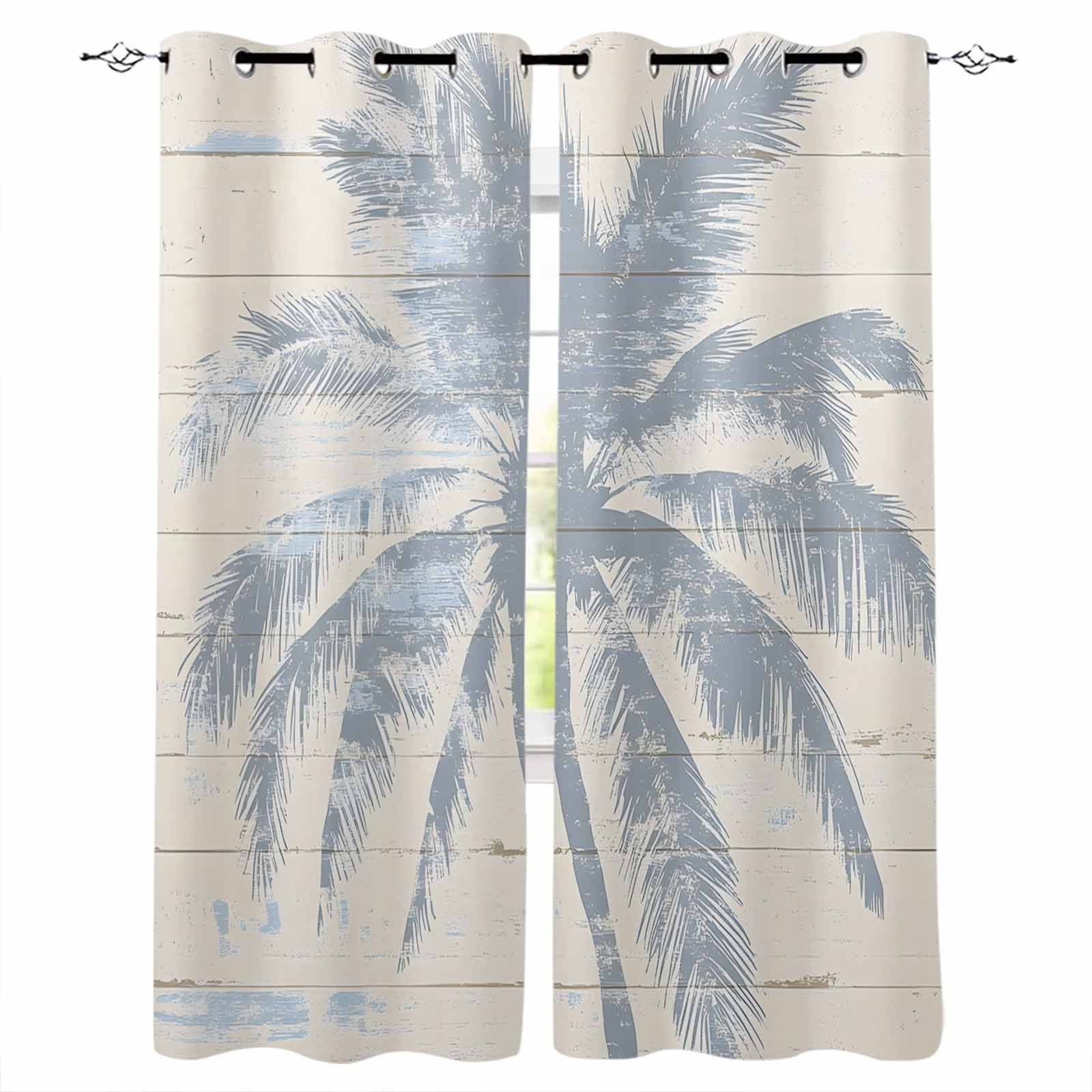Blue Coconut Tree Blackout Curtains for Bedroom Living Room Darkening ...