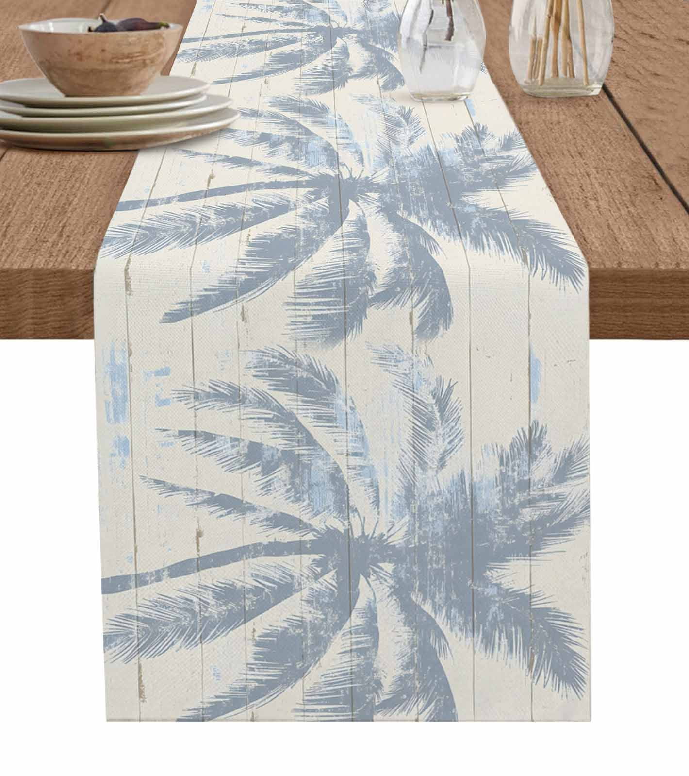 Blue Coconut Tree Table Runner 72 Inches, Vintage Summer Botanical ...