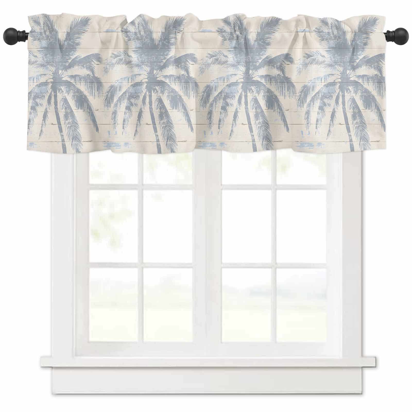 Blue Coconut Tree Valances for Windows Farmhouse Kitchen Curtains ...