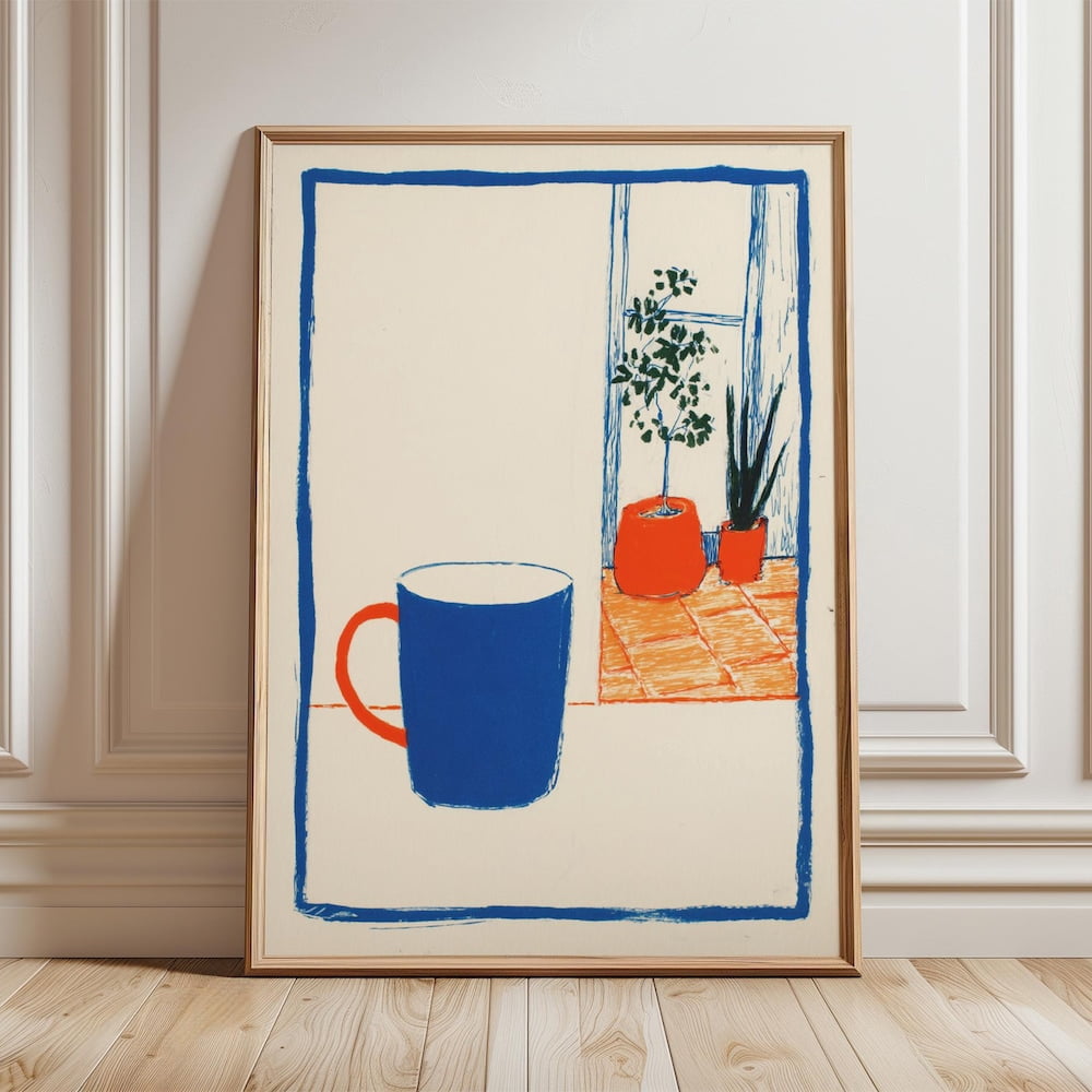 Blue Coffee Cup Minimal Still Life Art Poster, Home Decor , Poster ...