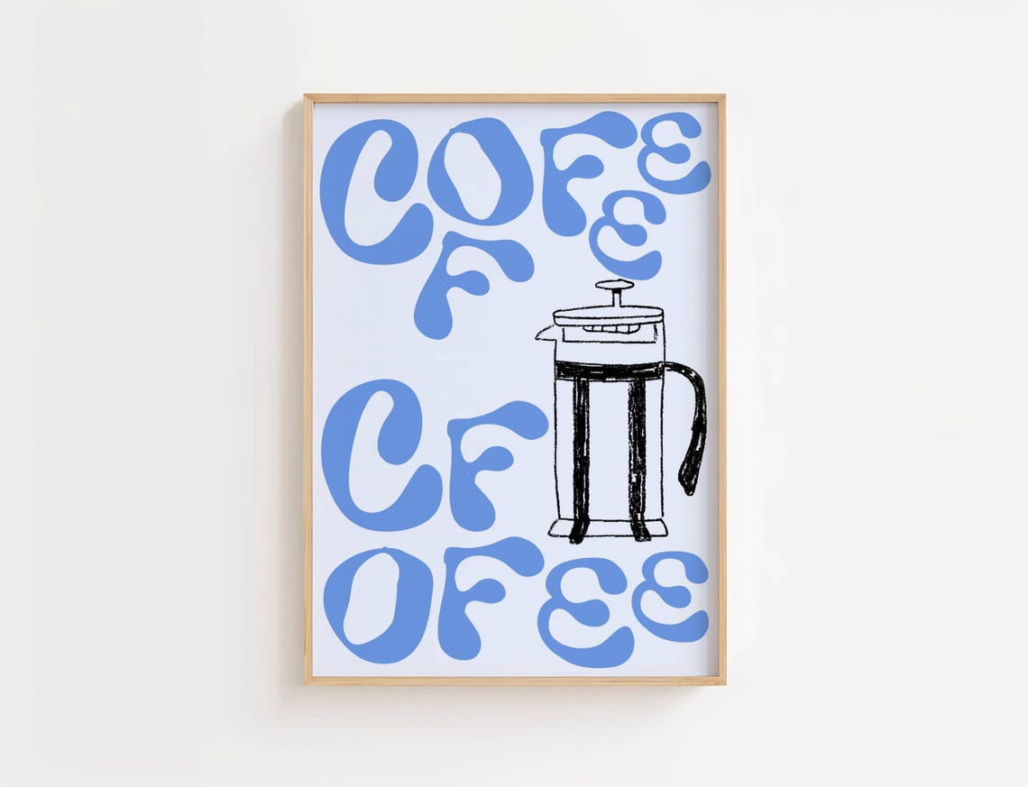 Blue Coffee Cups Coffee Art Kitchen Decor Prints Blue Prints Coffee ...