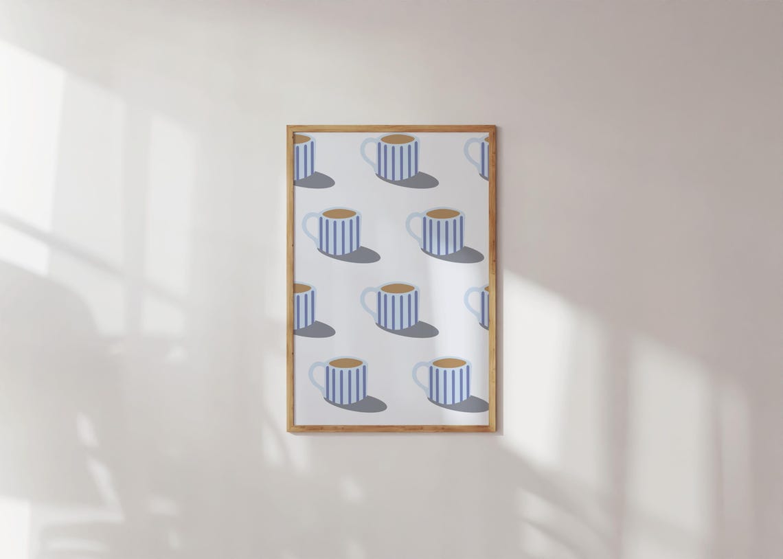 Blue Coffee Cups Wall Art Prints Blue Kitchen Decor Print Coffee Decor ...