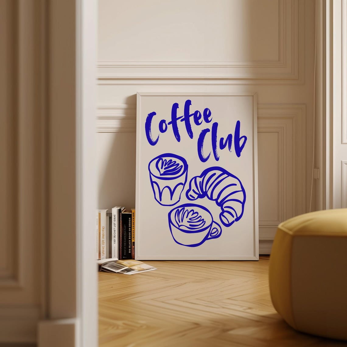 Blue Coffee Print: Hand-Drawn Kitchen Art () #60, Unframed Canvas Size ...