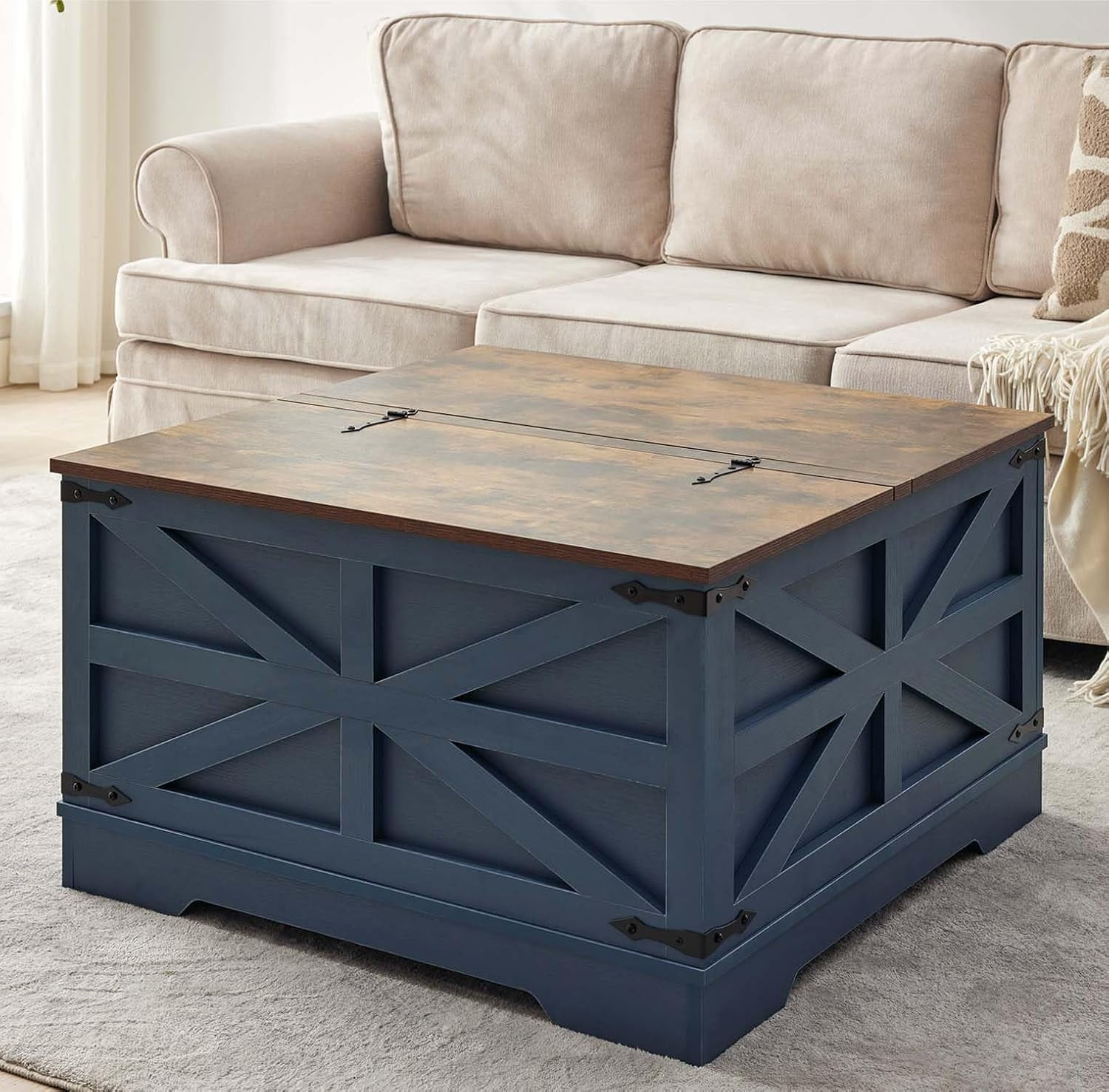 Blue Coffee Table with Storage, Cocktail Table with Hinged Lift Top ...