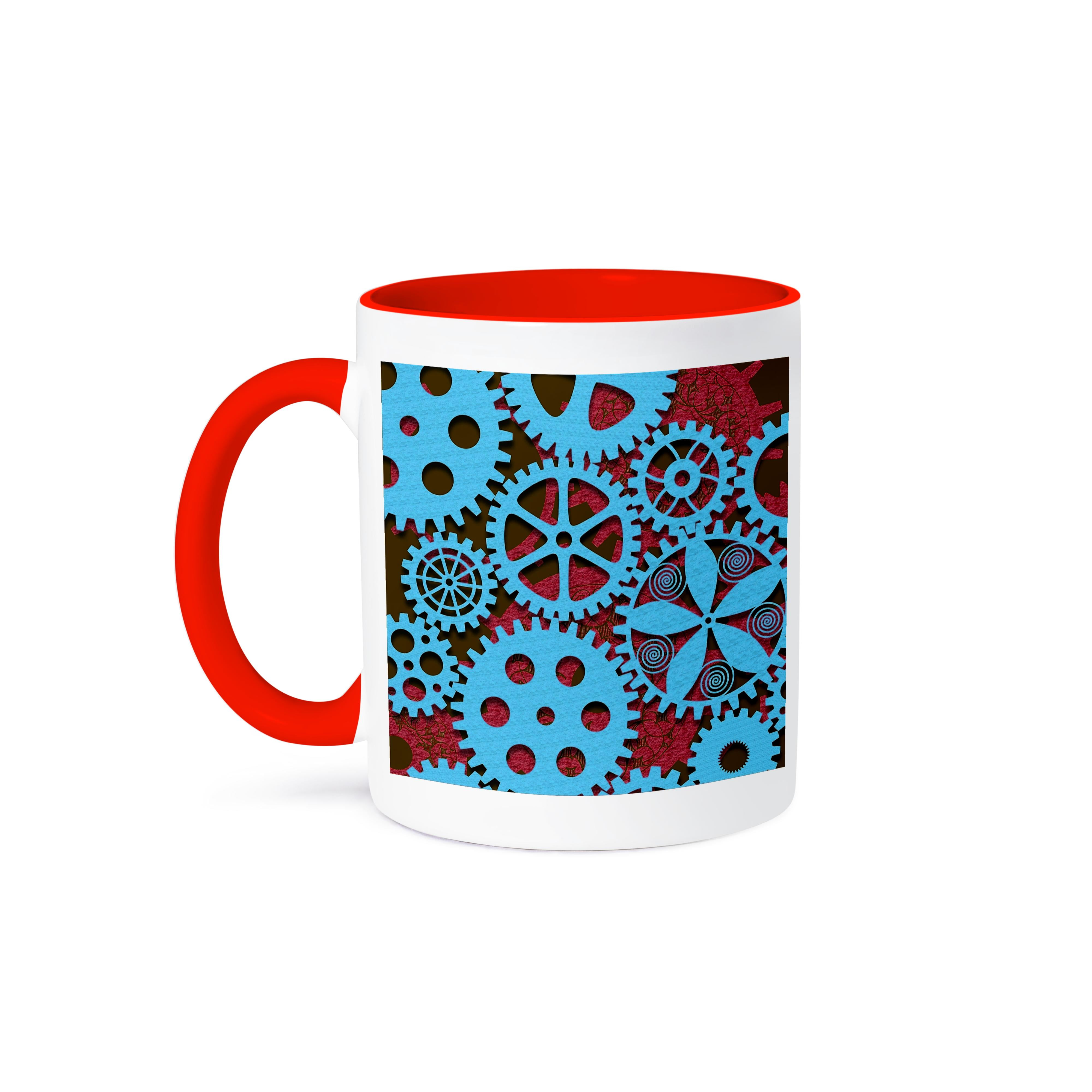 3drose, Blue Cogs and Gears Over Red Steampunk Background, 11oz Two ...