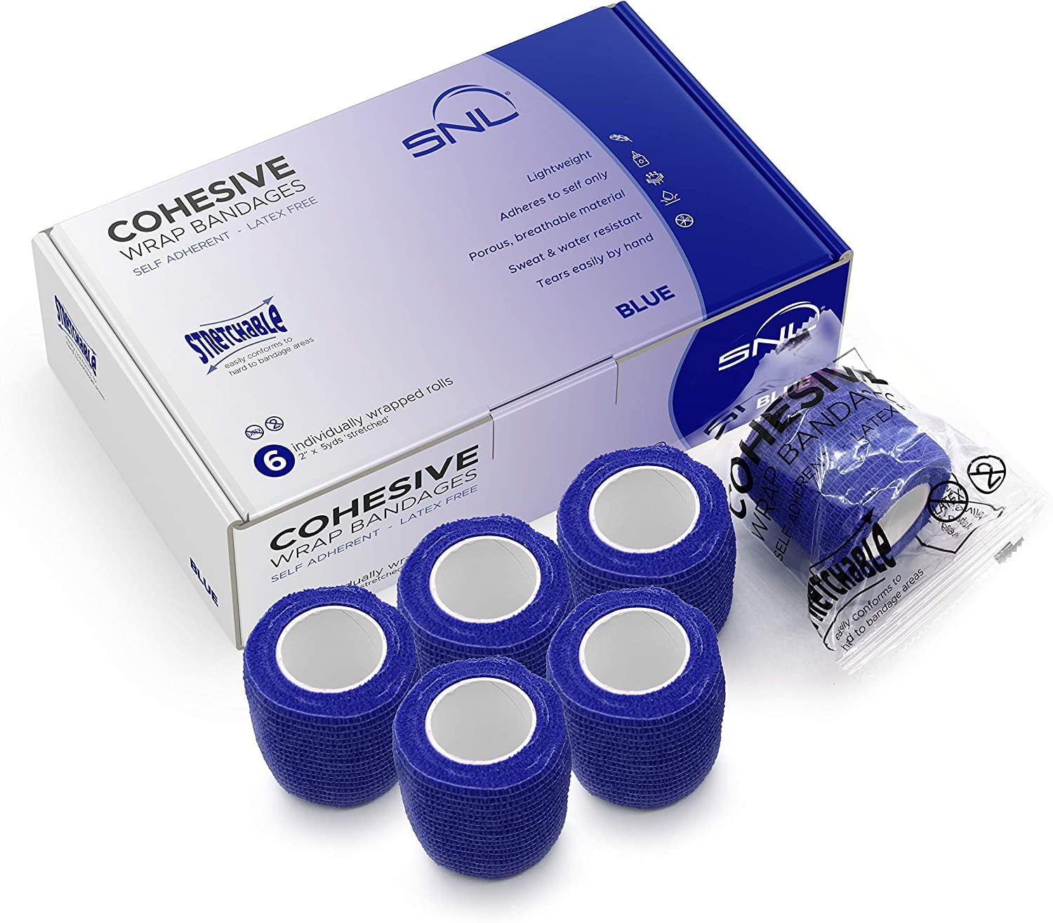 Blue Cohesive Bandage Wrap 2 x 5 Yards | Latex Free | Individually ...
