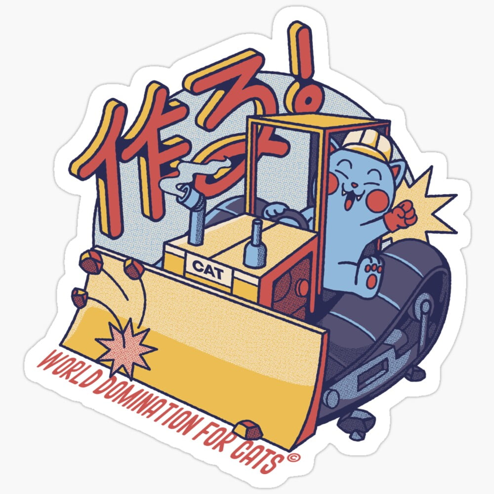 Blue-Collar Cat Cat Tractor Sticker Phone Decal Water Bottle Stickers ...