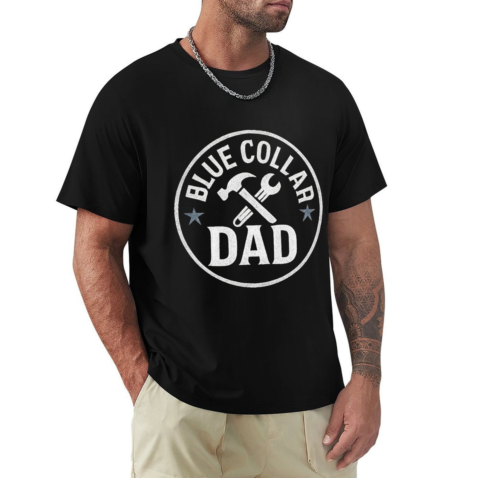 Blue Collar Dad Men's HD Print Classic Short Sleeve T-Shirts Black 3X ...