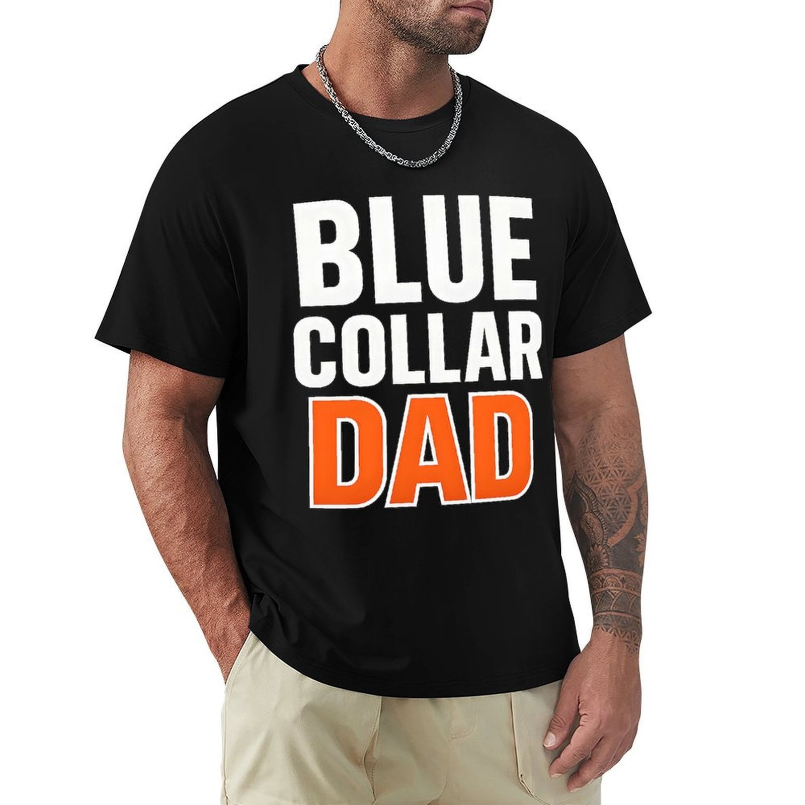 Blue Collar Dad Men's HD Print Classic Short Sleeve T-Shirts Black ...