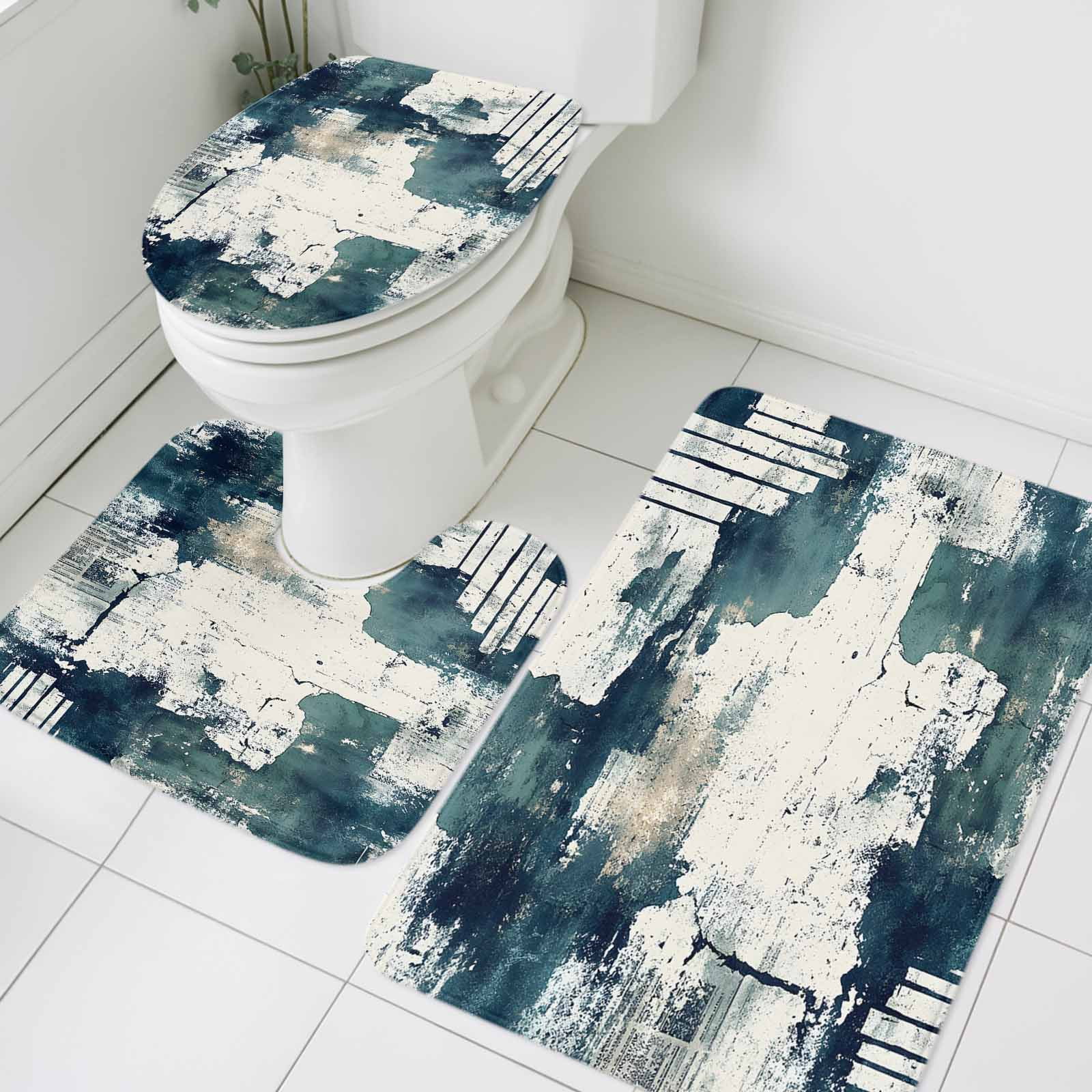 Blue Color Block Bathroom Rugs Set Abstract Art Vintage Gradient Navy ...