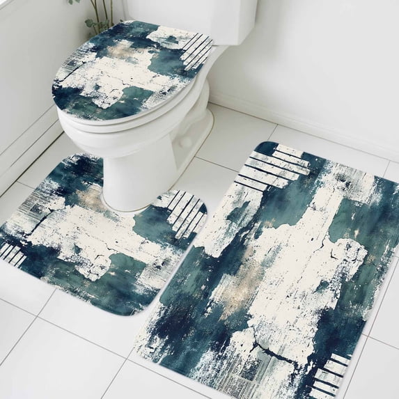 Blue Color Block Bathroom Rugs Set Abstract Art Vintage Gradient Navy ...