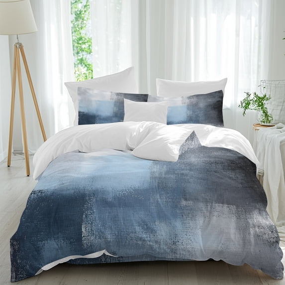 Blue Color Block Comforter Set California King Size, Abstract Shabby ...