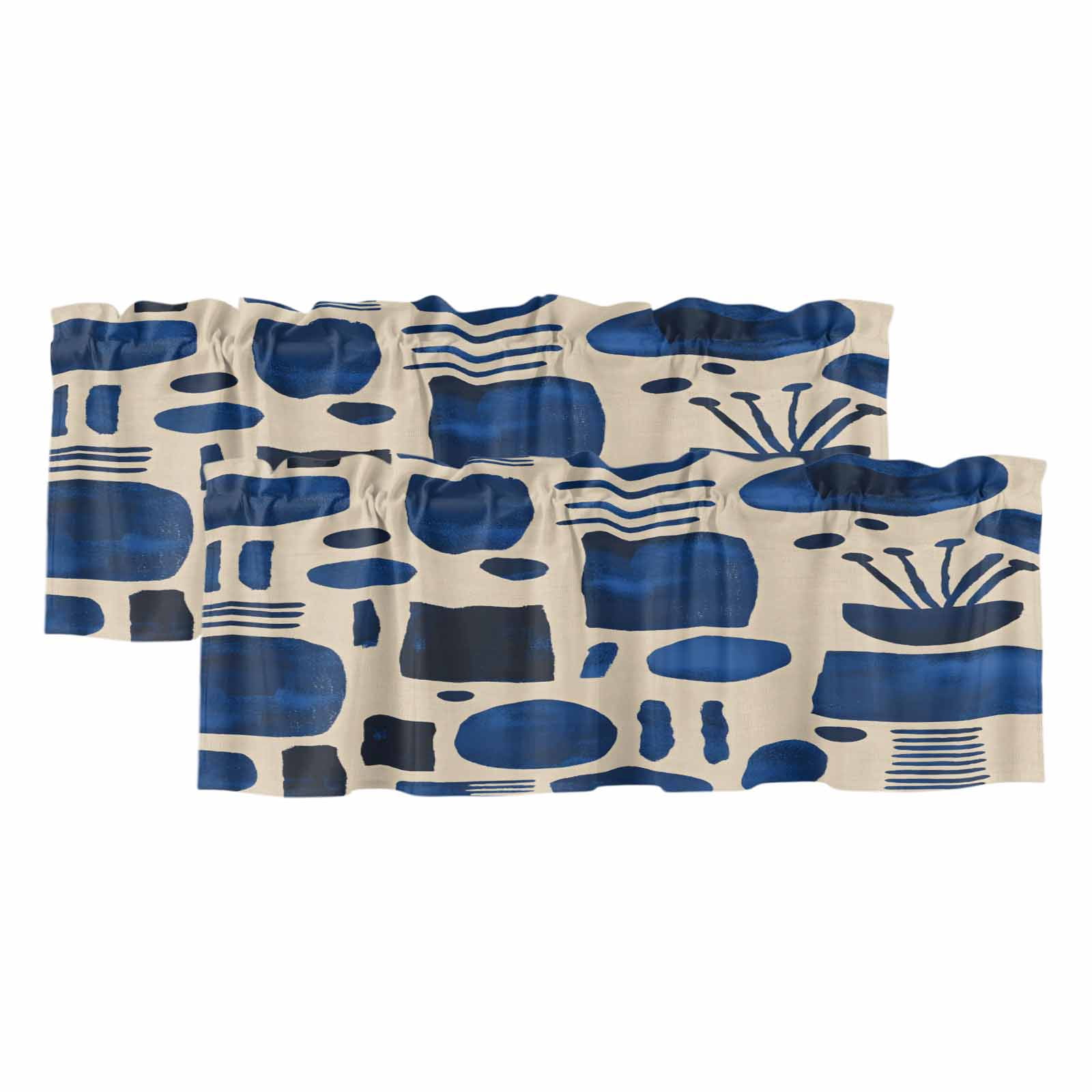 Blue Color Block Curtain Valances for Windows, Kitchen Valance Window ...