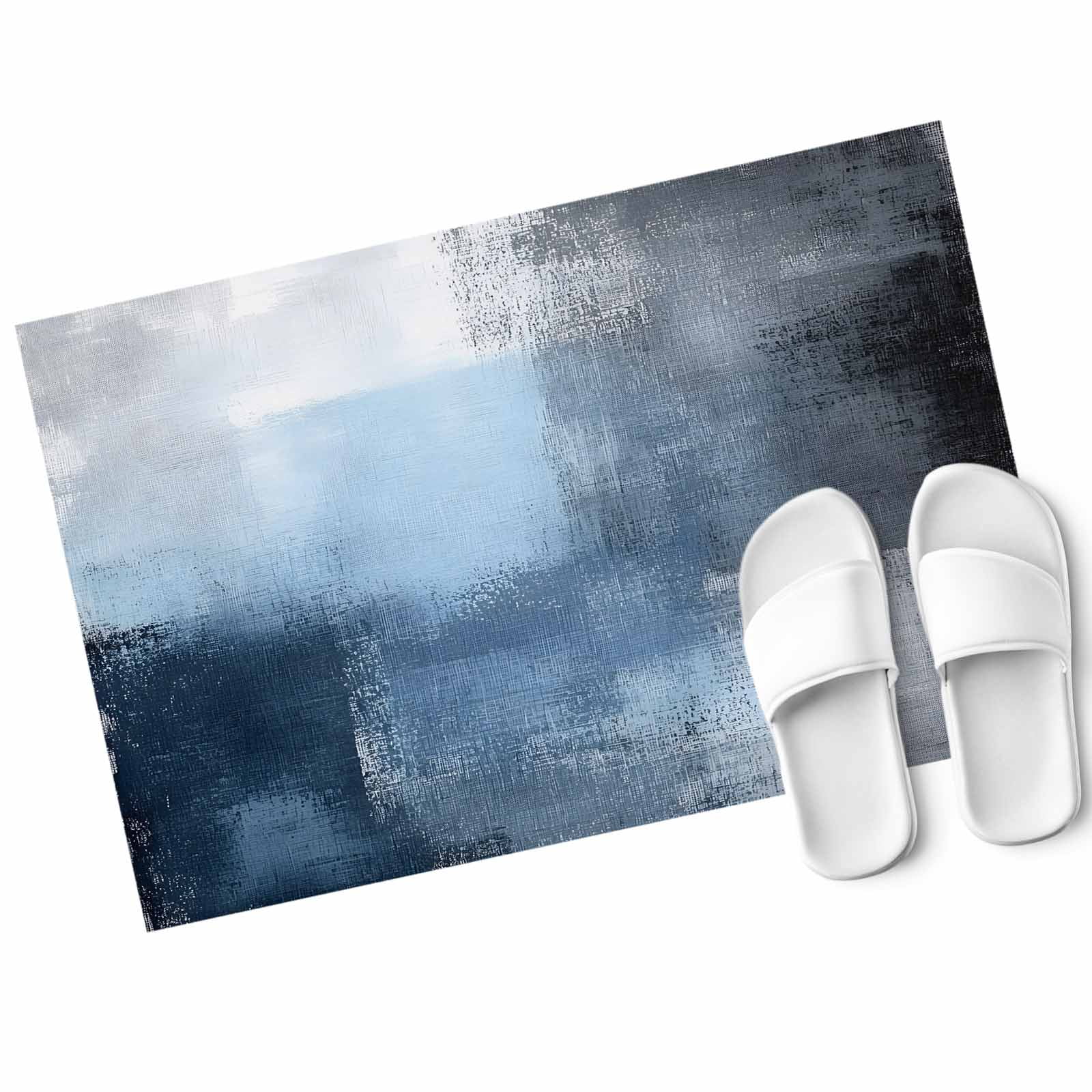 Blue Color Block Door Mat Abstract Shabby Non Slip Absorbent Entrance ...