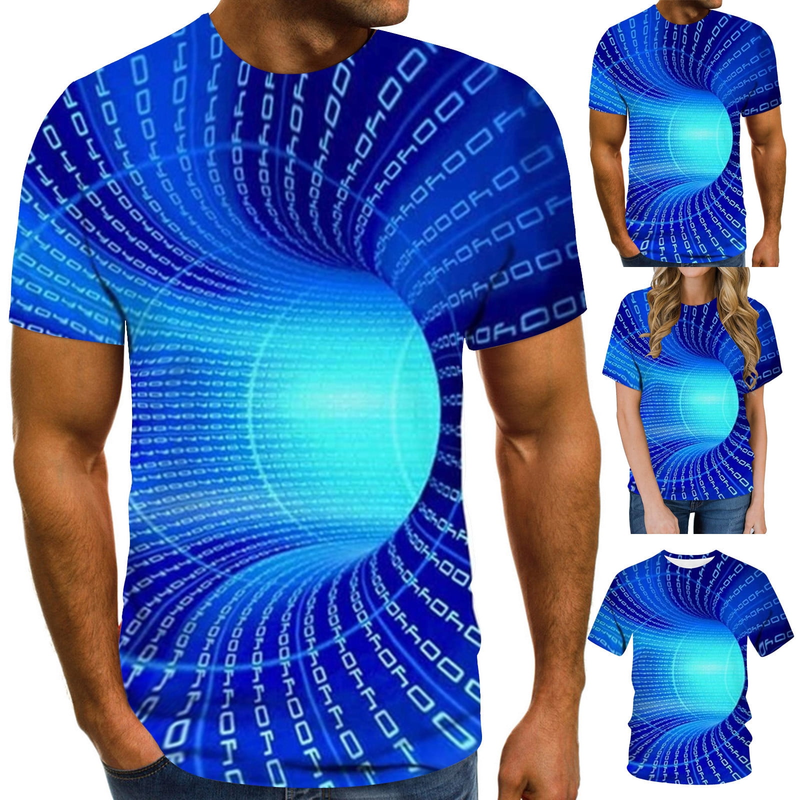 Blue Color Block Geometry Graphic Loose Fit Tops for Man Summer Fall ...