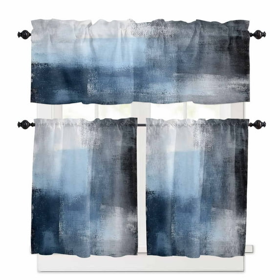 Blue Color Block Kitchen Curtains Valances and Tiers Set of 3, Modern ...