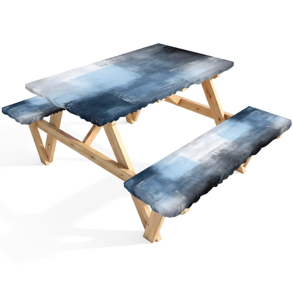Blue Color Block Picnic Table Cover with Bench Covers Abstract Shabby ...