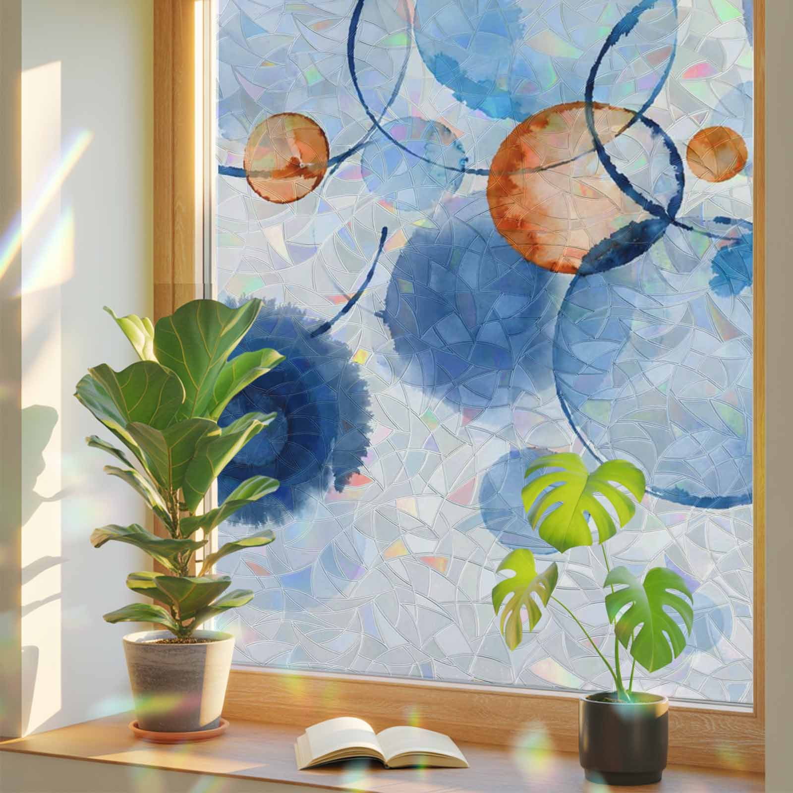Blue Color Block Polka Dot Window Privacy Film, Rainbow Film Decorative ...