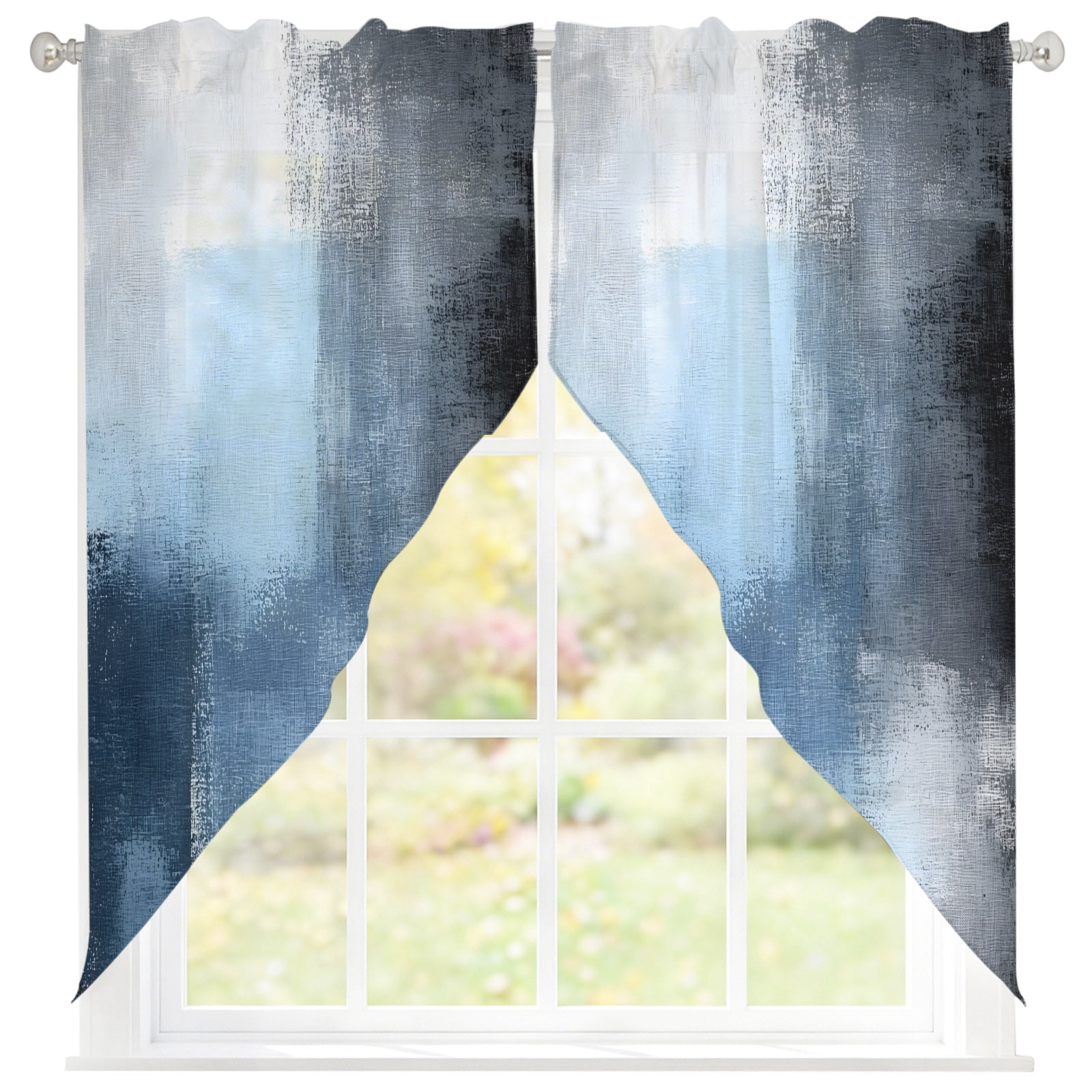 Blue Color Block Sheer Curtains Swag Valances for Windows Abstract ...