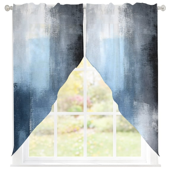 Blue Color Block Sheer Curtains Swag Valances for Windows Abstract ...