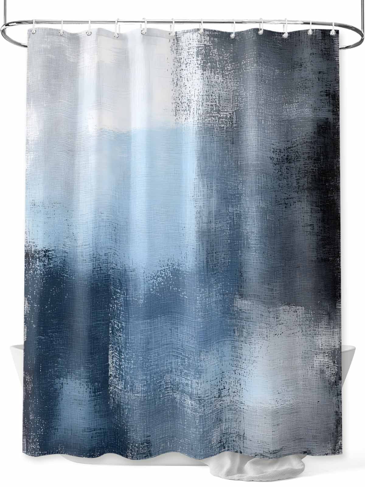 Blue Color Block Shower Curtain, Abstract Shabby Modern Art Waterproof Shower Curtain Set with ...
