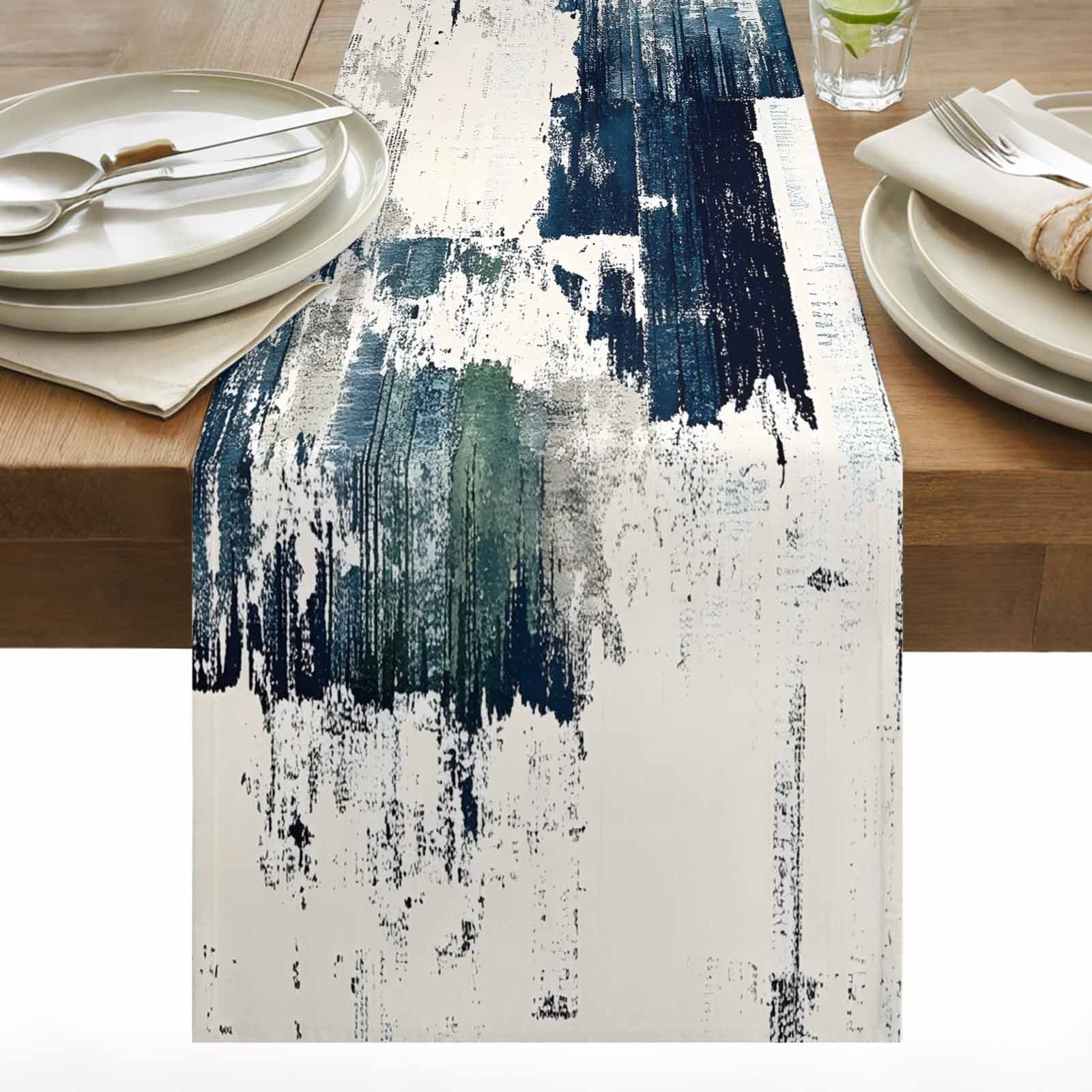 Blue Color Block Table Runner 13x120 inch Abstract Art Gradient Navy ...