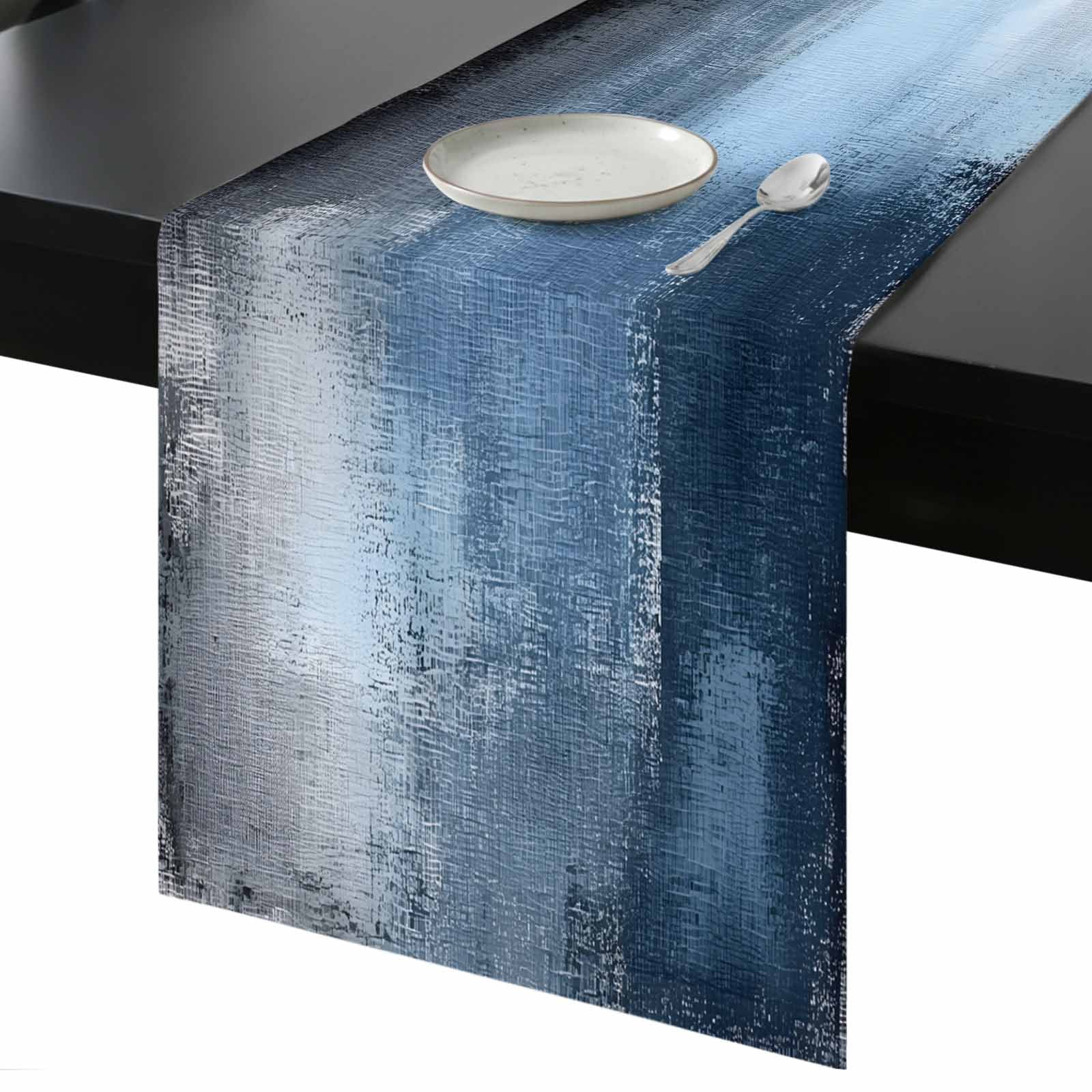 Blue Color Block Table Runner 13x48 Inch Abstract Shabby Modern Art ...