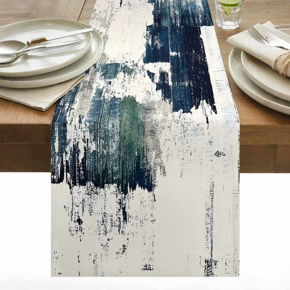 Blue Color Block Table Runner 13x60 inch Abstract Art Gradient Navy ...
