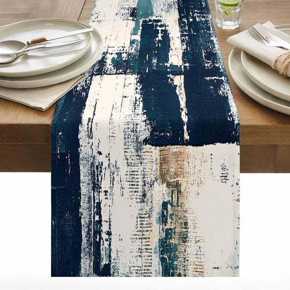 Blue Color Block Table Runner 13x60 inch Abstract Art Vintage Gradient ...