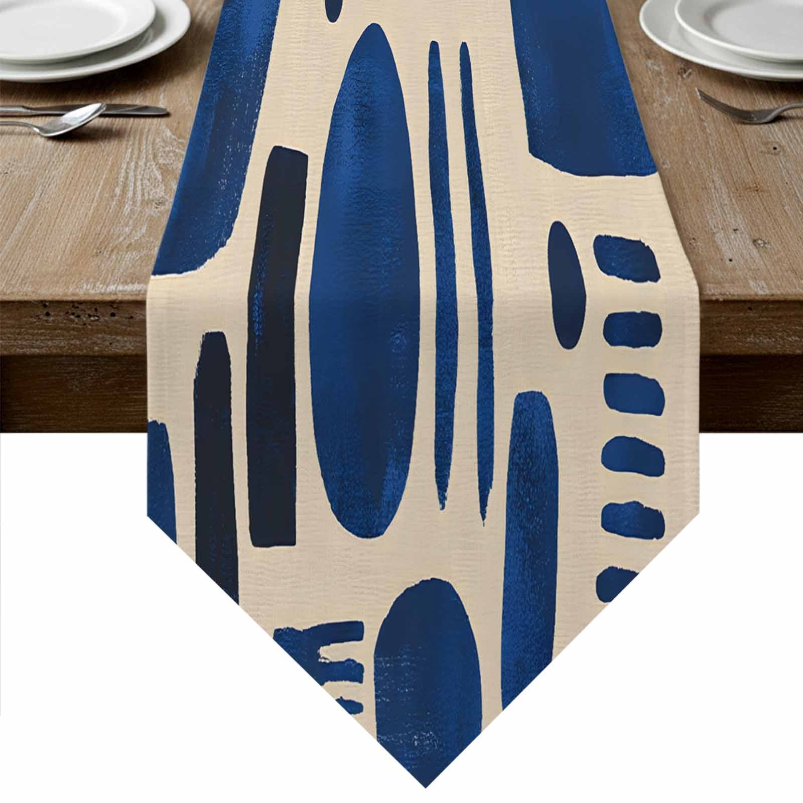 Blue Color Block Table Runner Linen Burlap Table Runner 90 Inches Long ...