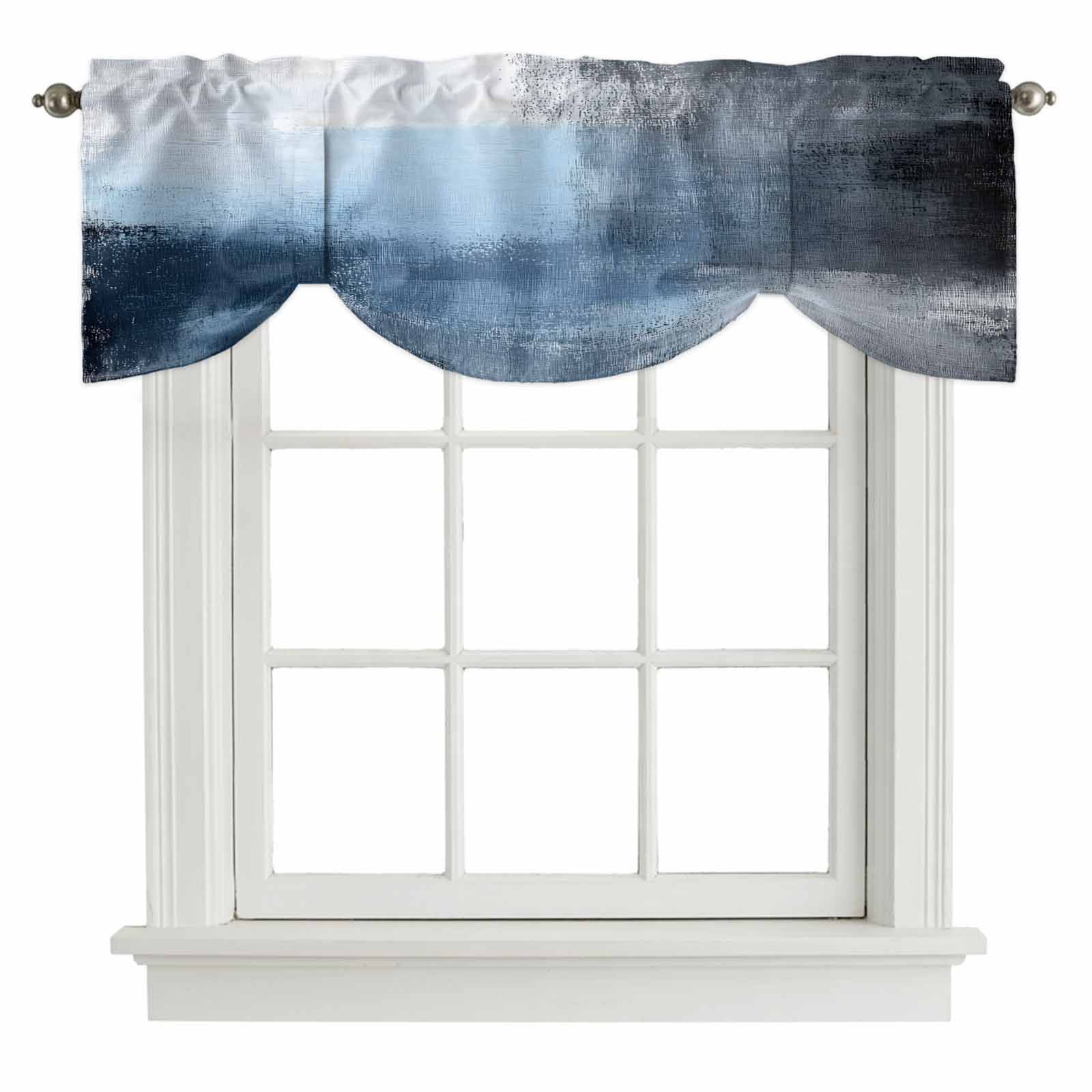 Blue Color Block Tie Up Valance Curtains Abstract Shabby Adjustable ...