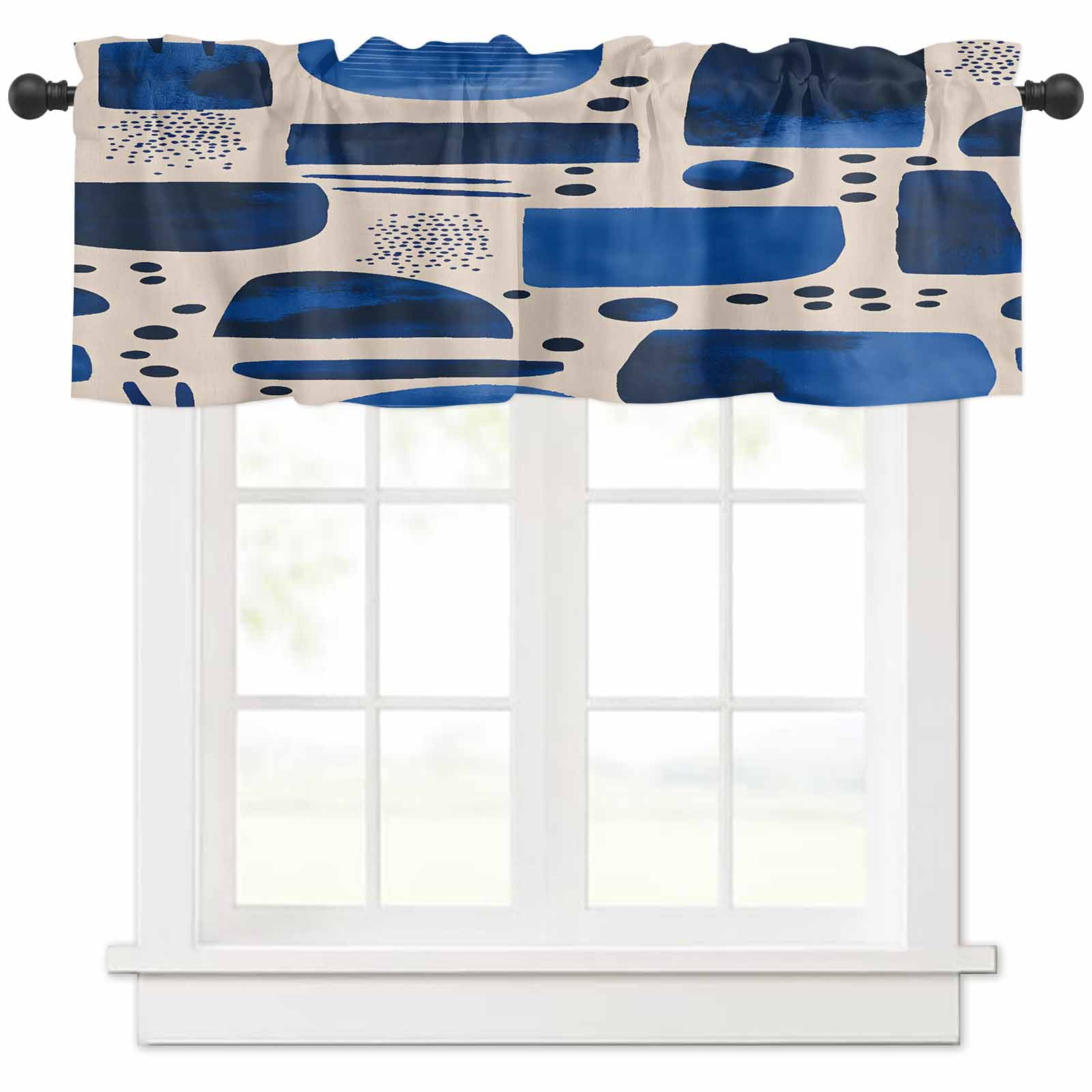 Blue Color Block Valances for Windows Farmhouse Kitchen Curtains ...