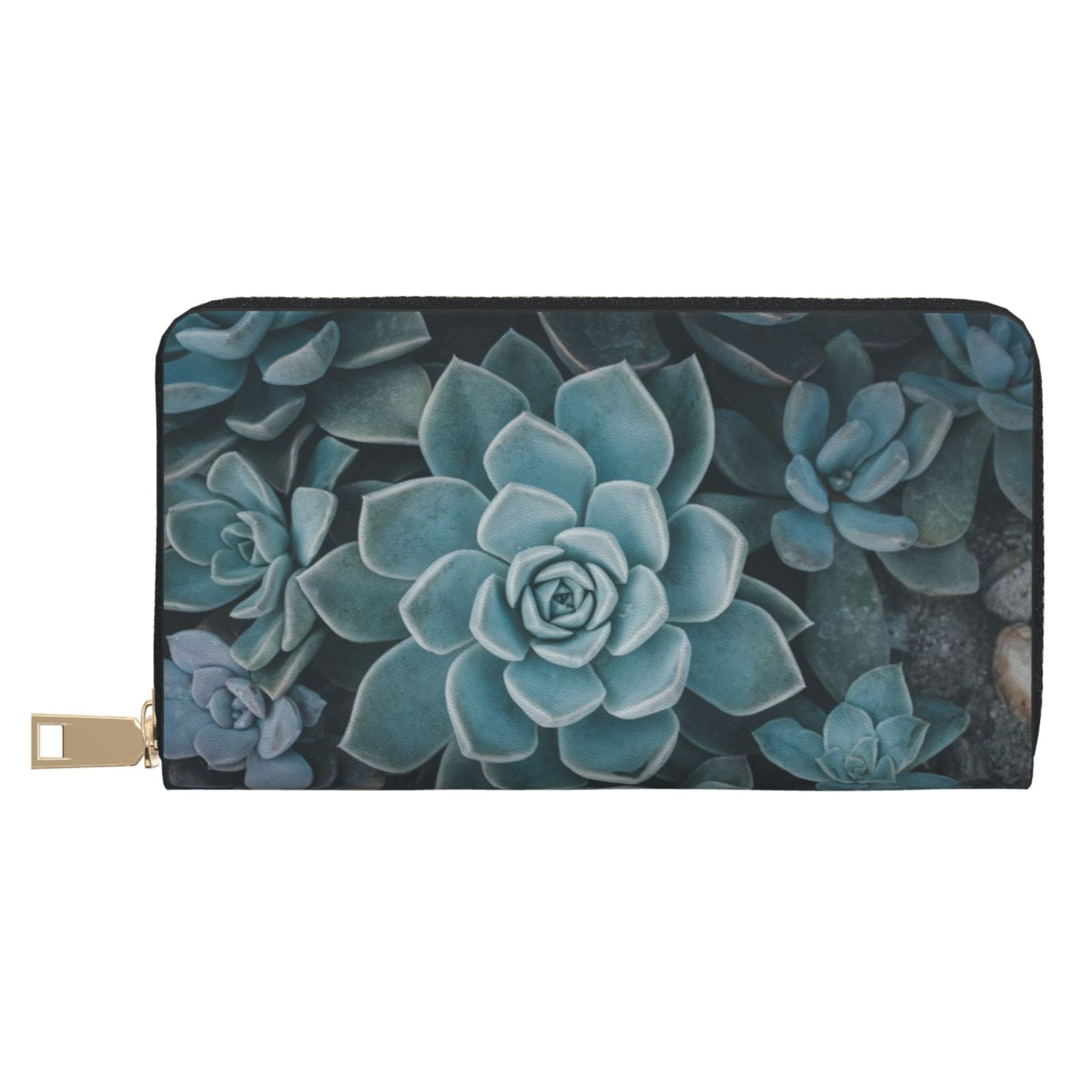 Blue Color Cactus Wallet Women, Leather Bifold Multi Card Wallet, Women ...