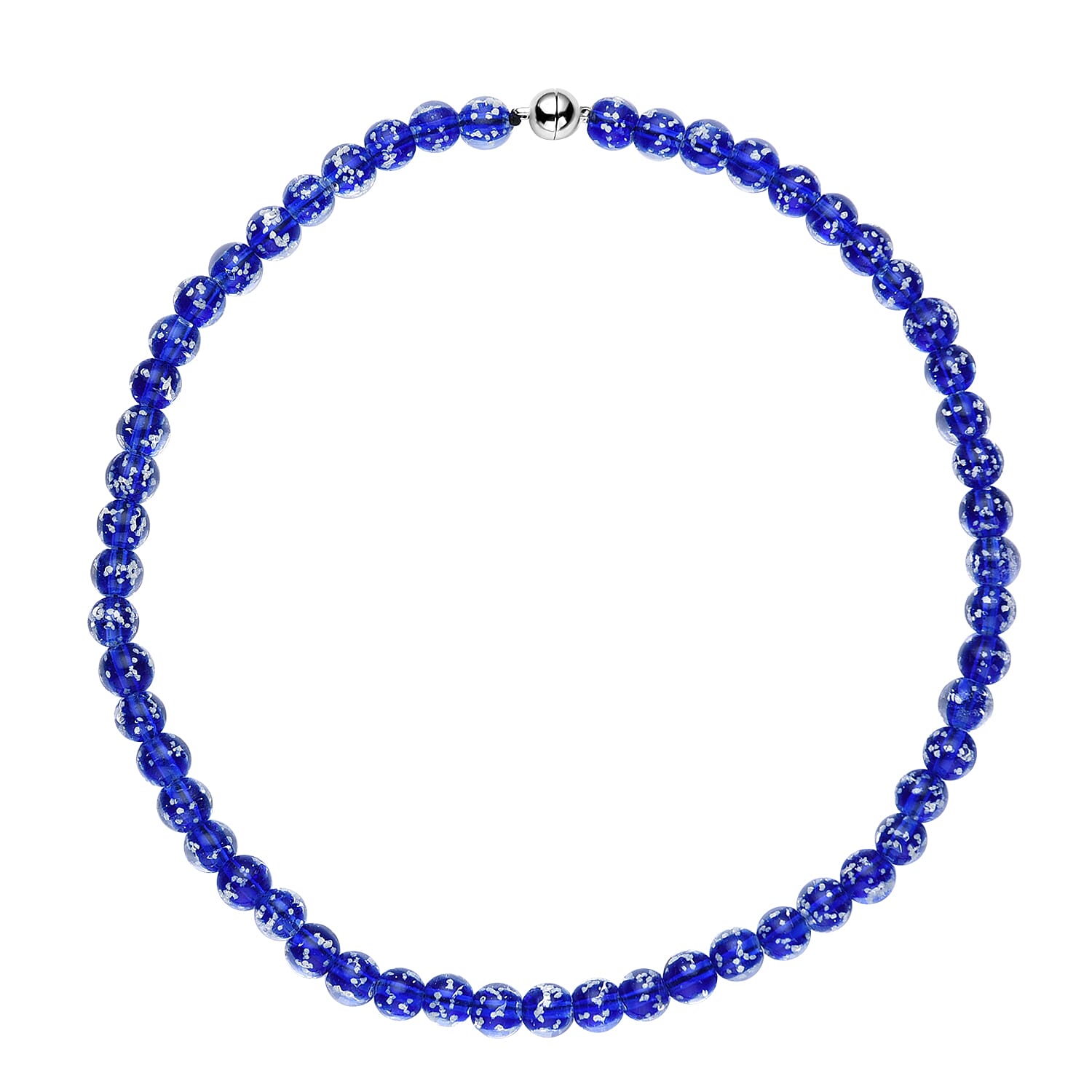 Shop LC Blue Color Murano Style Necklace 20 Inches in Silvertone ...