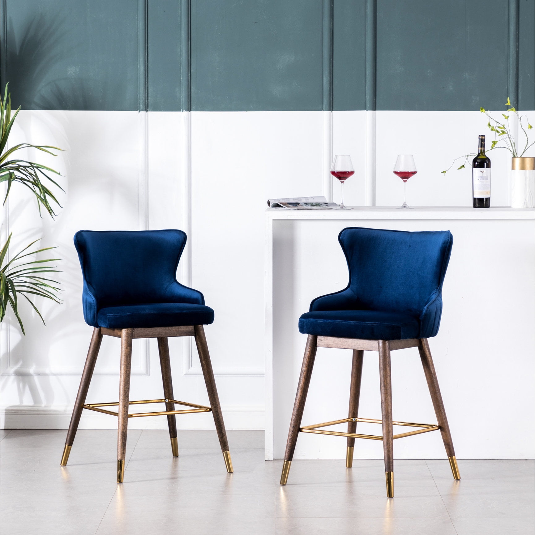 Blue Color - Wingback and Vertical Stitches - Breakfast Bar - Set of 2 ...