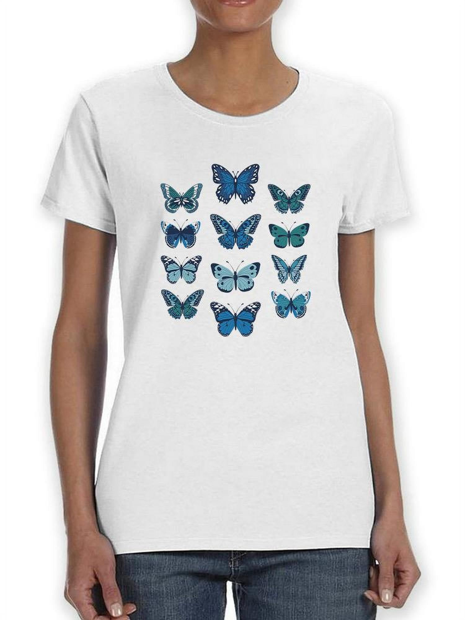Blue Colored Butterflies Shaped T-Shirt Women -Smartprints Designs ...
