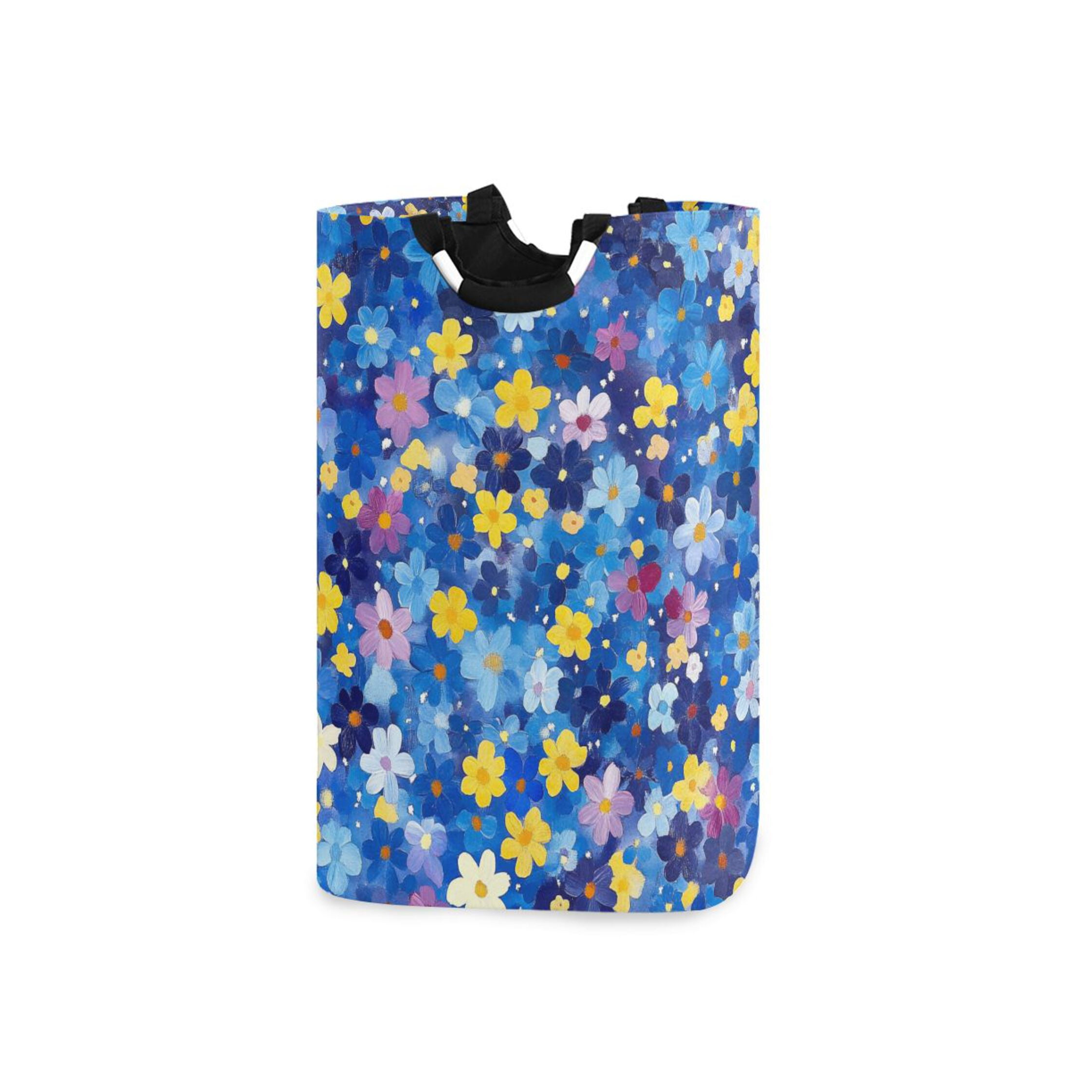 Blue Colorful Flowers Laundry Basket with Handles 50L Collapsible ...