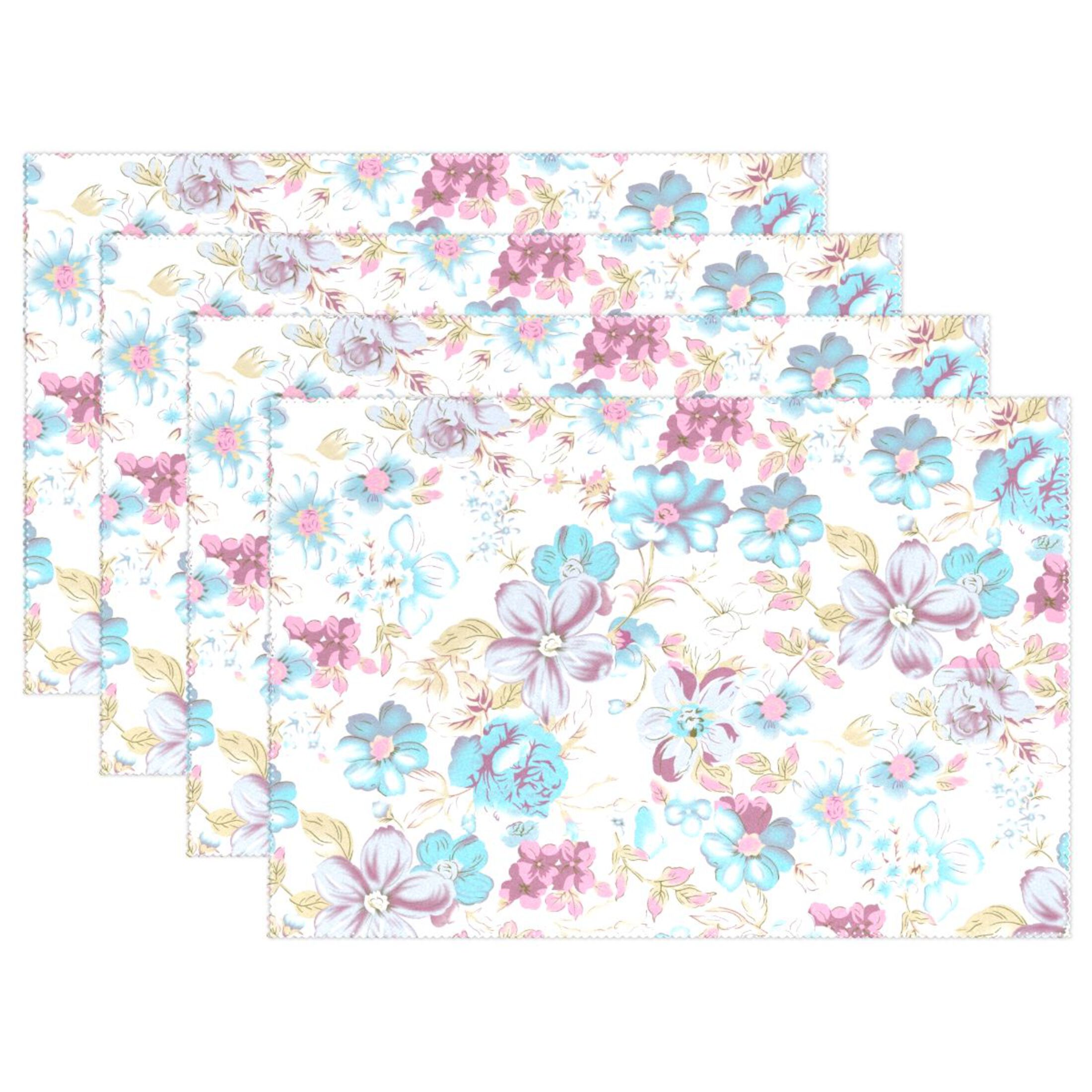 Blue Colorful Flowers Placemats Set of 4 Dining Table Mat Linen ...