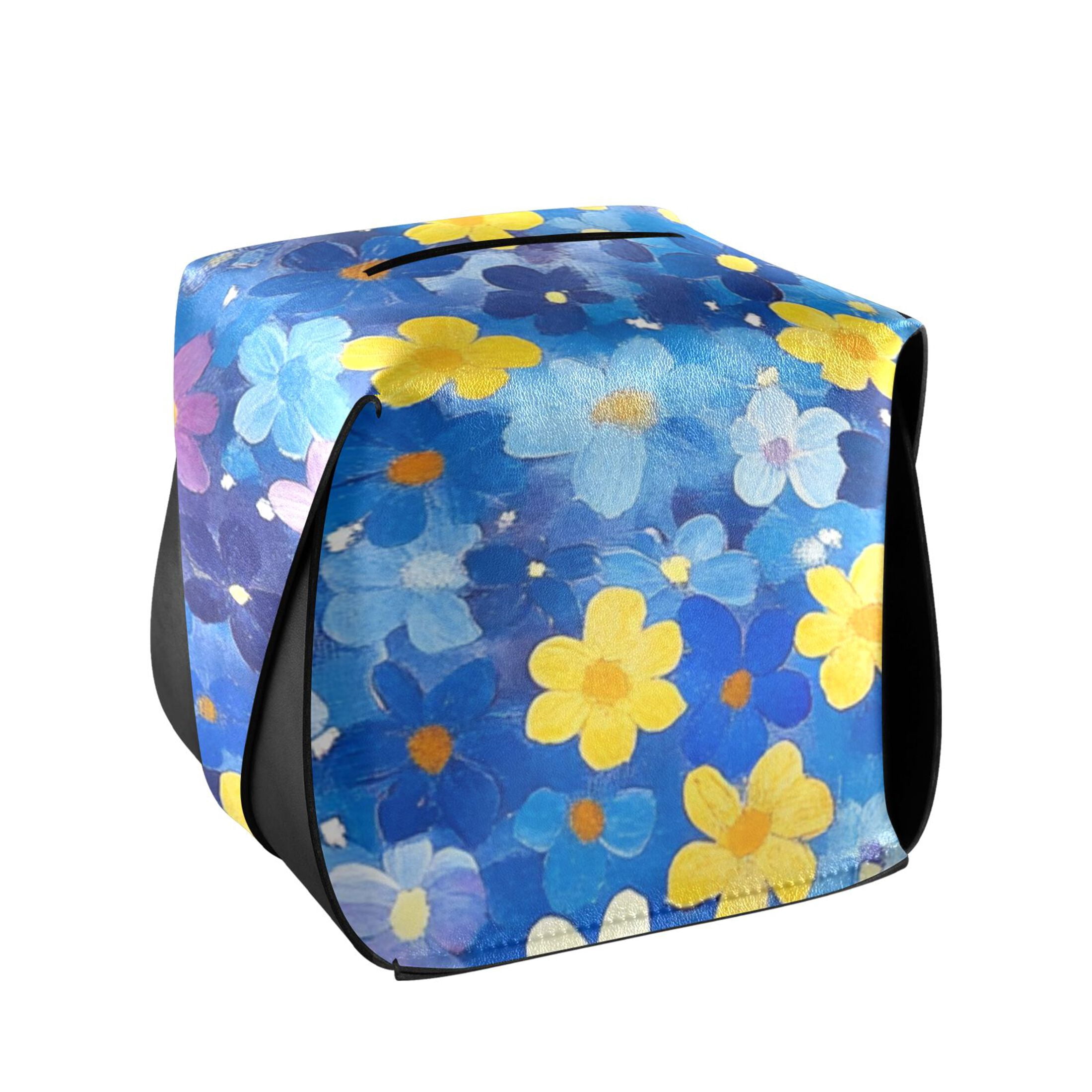 Blue Colorful Flowers Tissue Box Cover Leather Square Rectangle Tissue ...