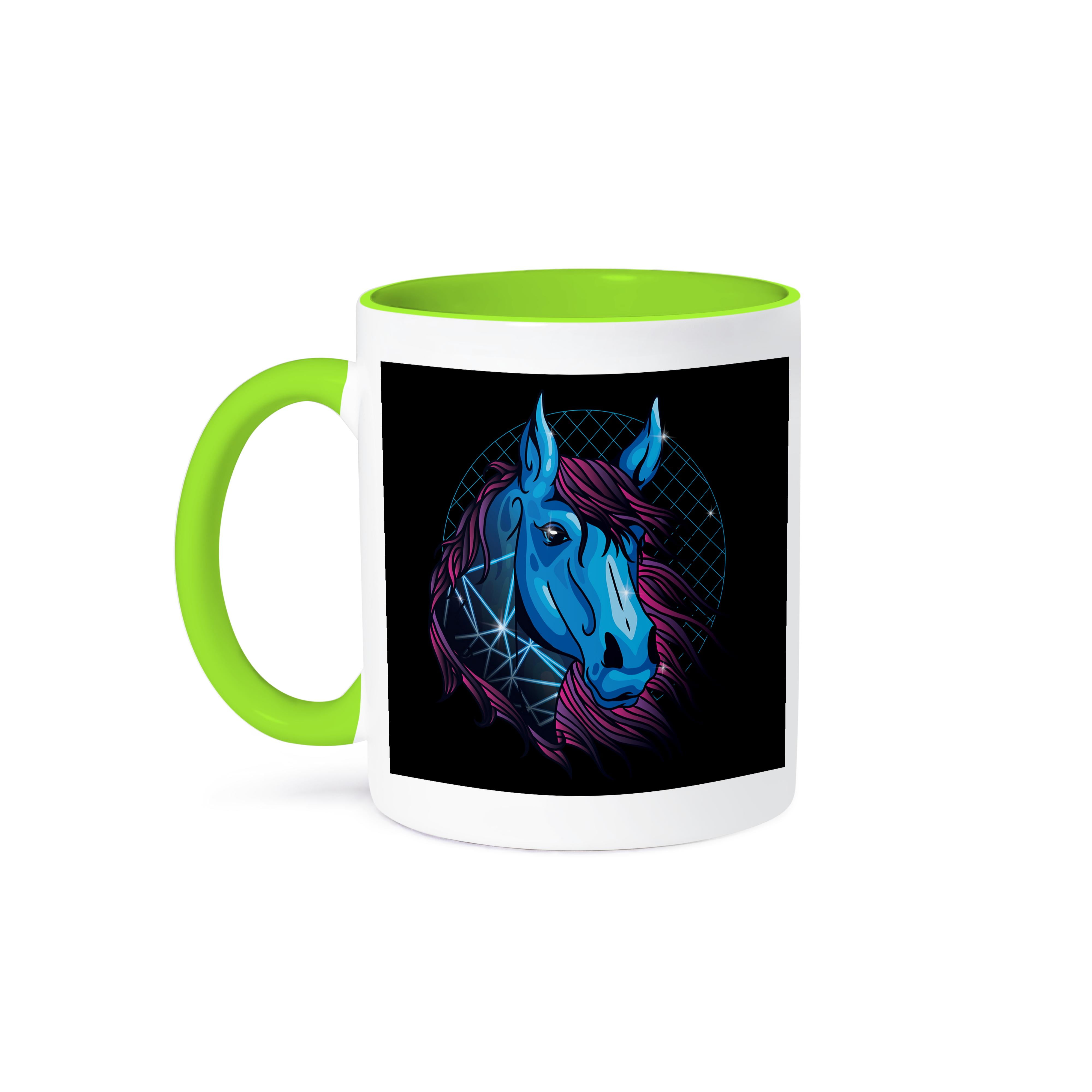 3dRose, Blue Colorful Neon Horse with Purple Hairs Equestrian, 15oz Two ...