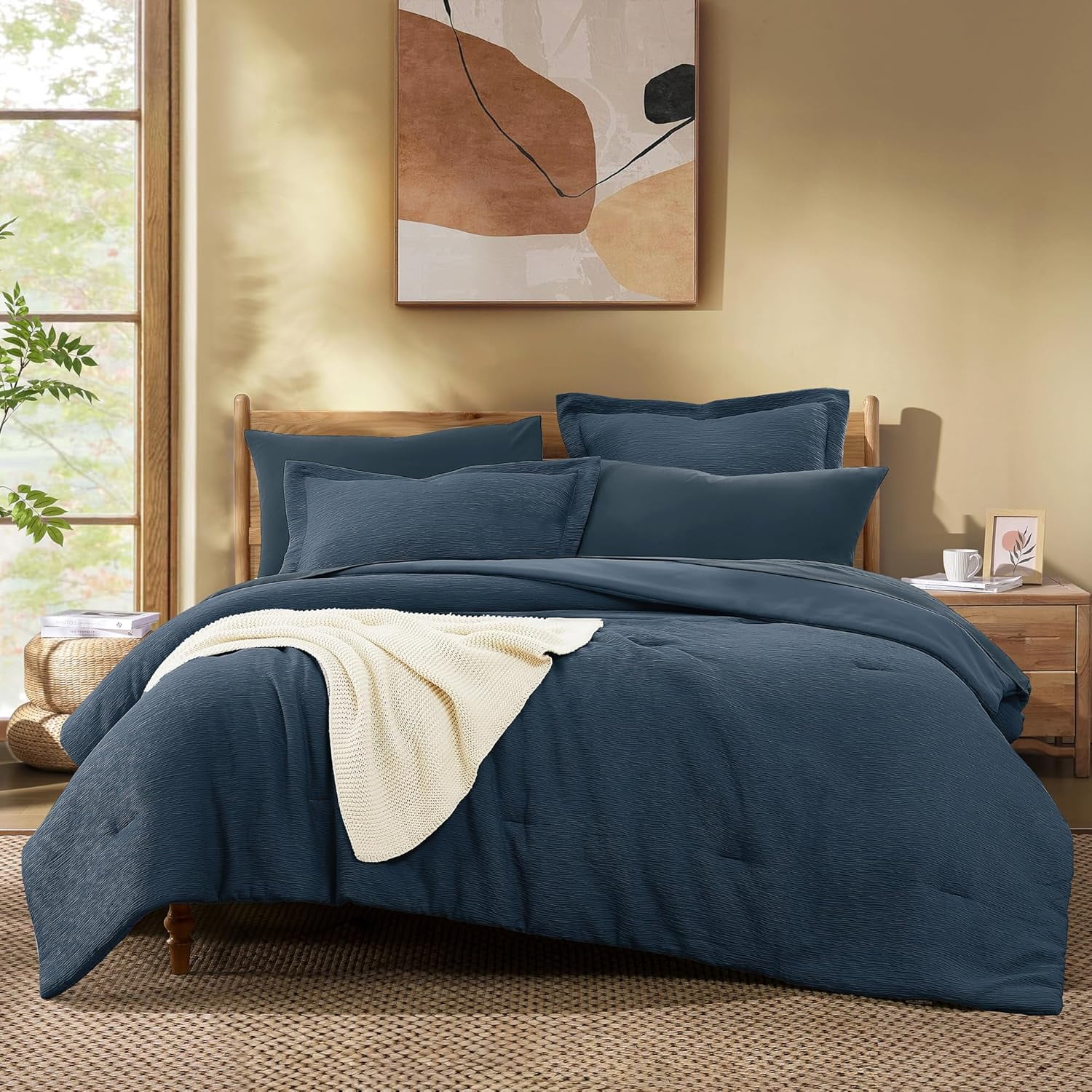 Blue Comforters Queen Size, Textured Design Queen Size Bedding Set, 7 ...