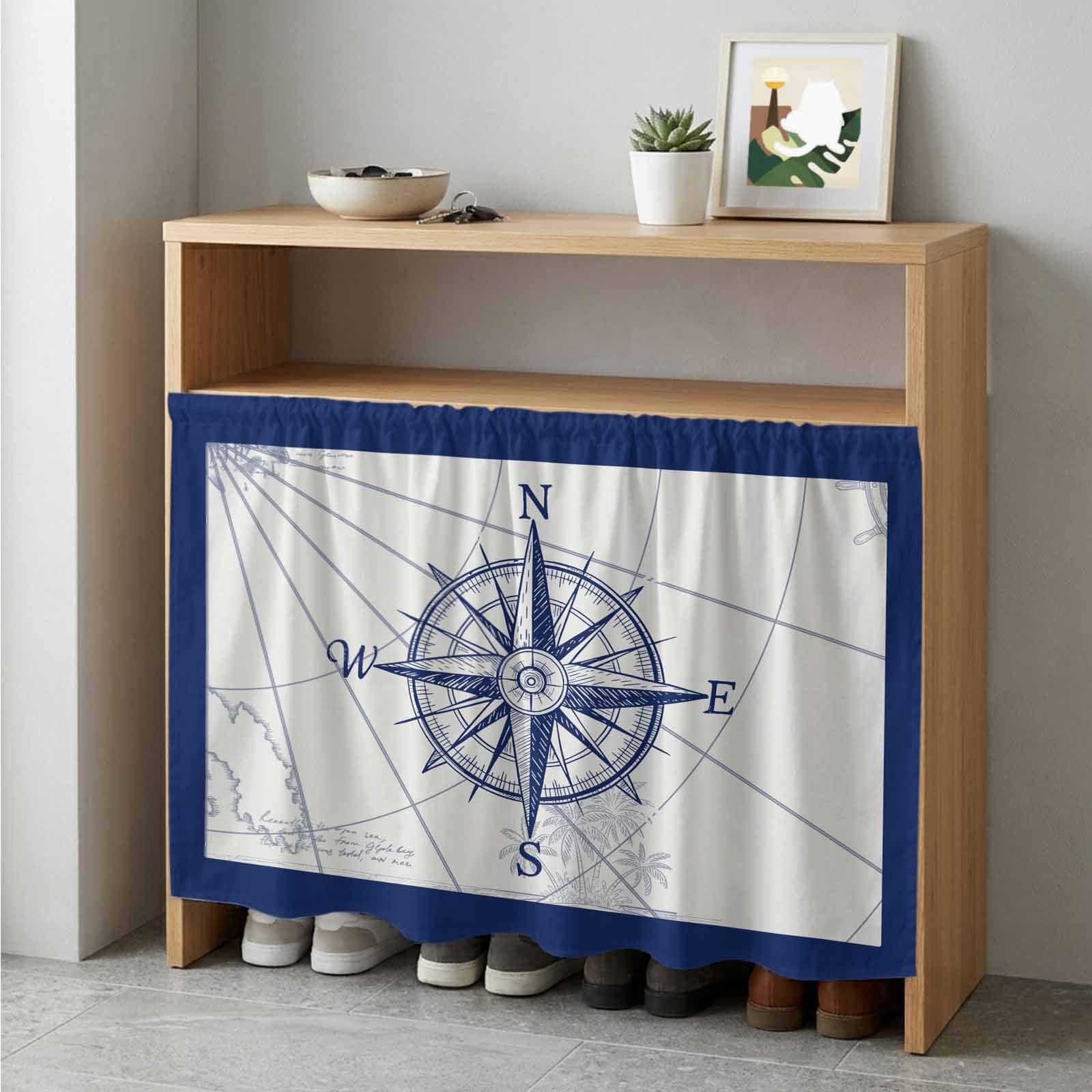 Blue Compass Nautical Cabinet Curtain 35"Wx35"L, Dustproof Under Sink ...