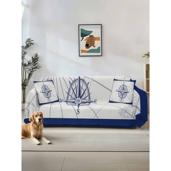 Blue Compass Nautical Couch Cover for Dogs, Coastal Abstract Art Retro ...