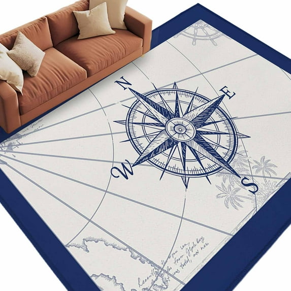 Blue Compass Nautical Large Area Rugs for Bedroom Living Room, Soft Non ...