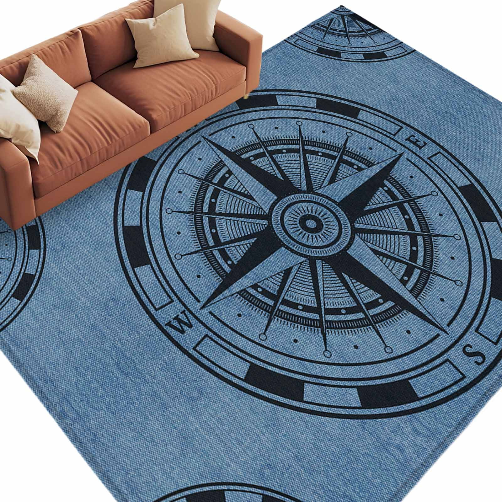 Blue Compass Nautical Large Area Rugs for Bedroom Living Room, Soft Non ...