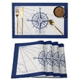 Blue Compass Nautical Placemats Set of 8, Cotton Linen Fabric Place ...