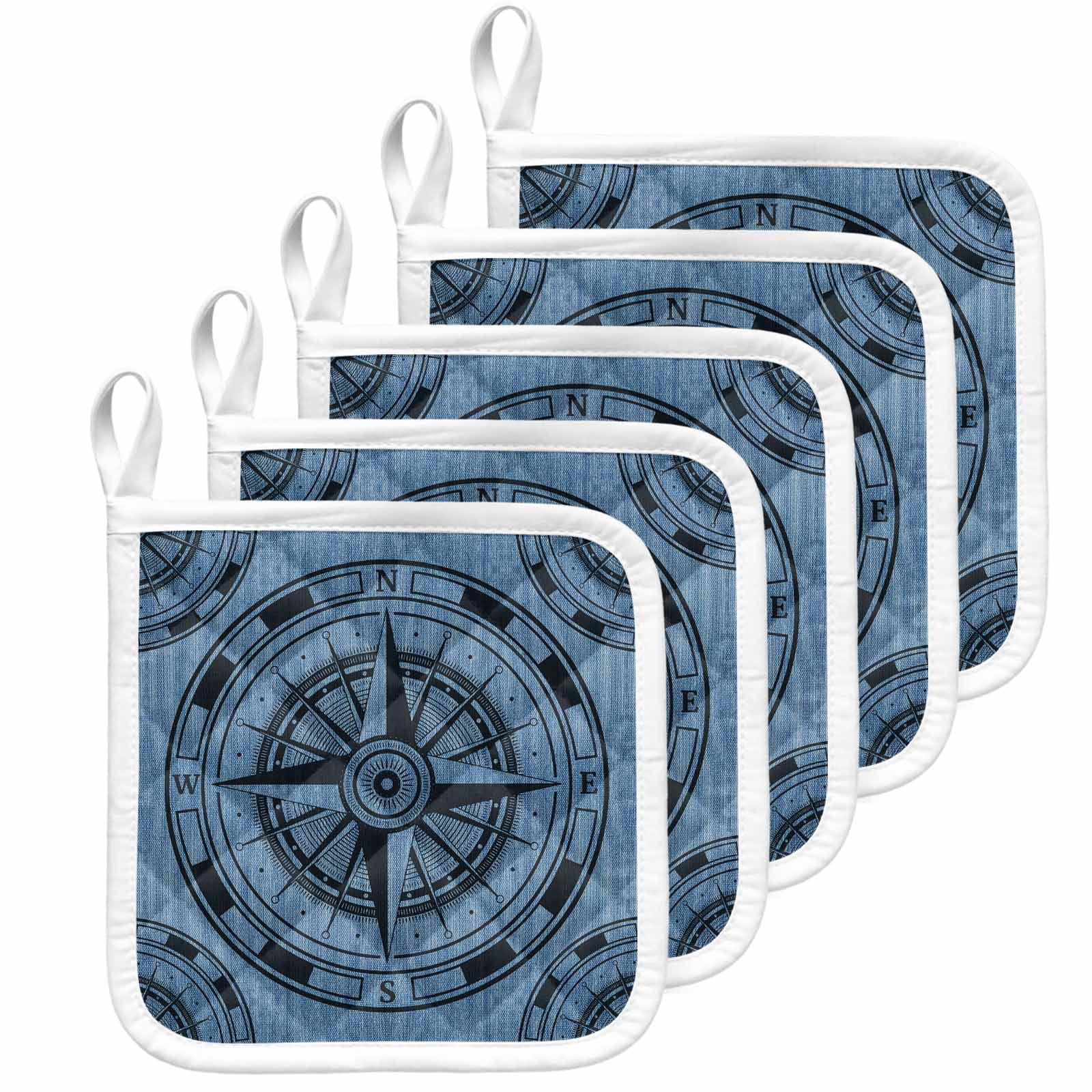 Blue Compass Nautical Pot Holders for Kitchen Heatproof Potholder, 5 ...