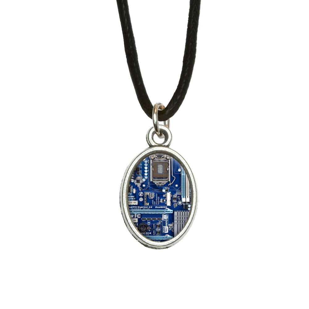 Blue Computer Motherboard - Processor CPU Memory Oval Charm Pendant ...