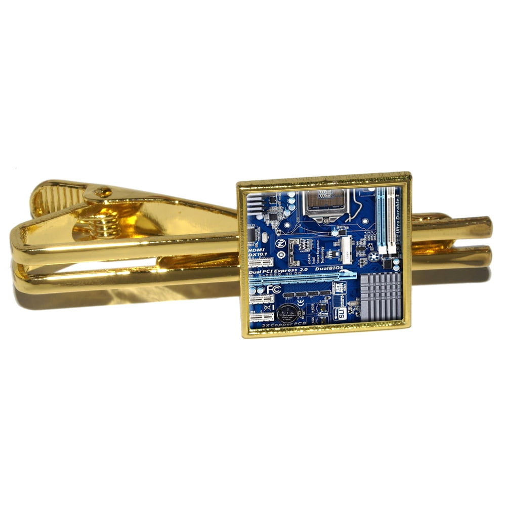 Blue Computer Motherboard - Processor CPU Memory Square Tie Clip ...