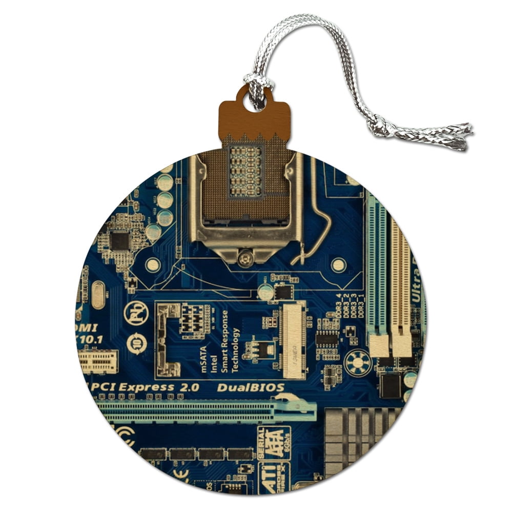 Blue Computer Motherboard Processor CPU Wood Christmas Tree Holiday ...